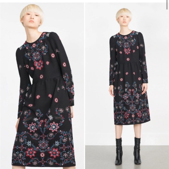 Zara | Dresses | Zara Embroidered Midi Dress | Poshmark